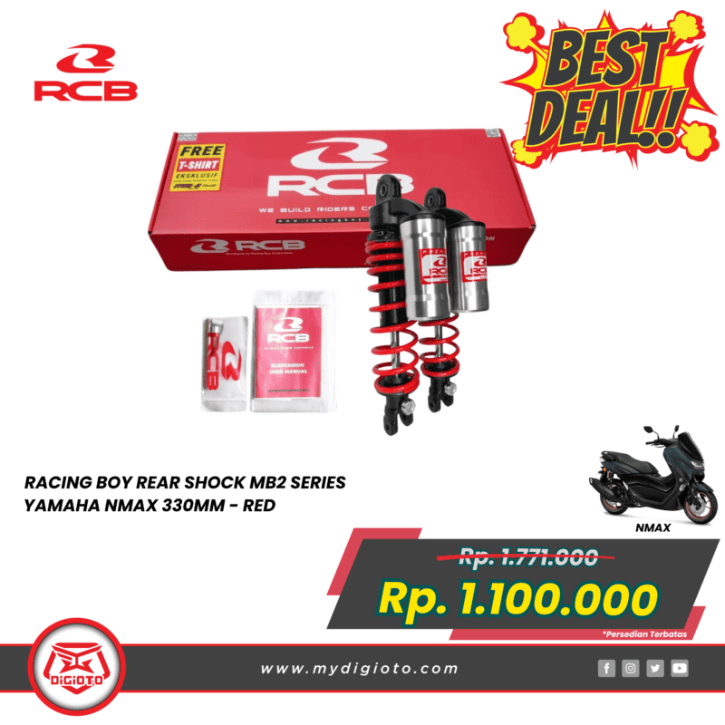 Garage Sale : RCB REAR SHOCK MB2 SERIES YAMAHA NMAX 330MM - RED